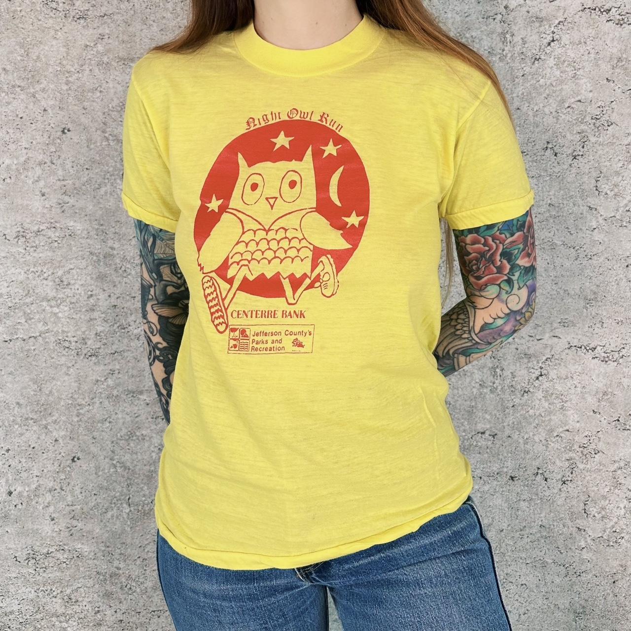 Soft Thin 80's Vintage Night Owl Run Marathon Tee... | Depop