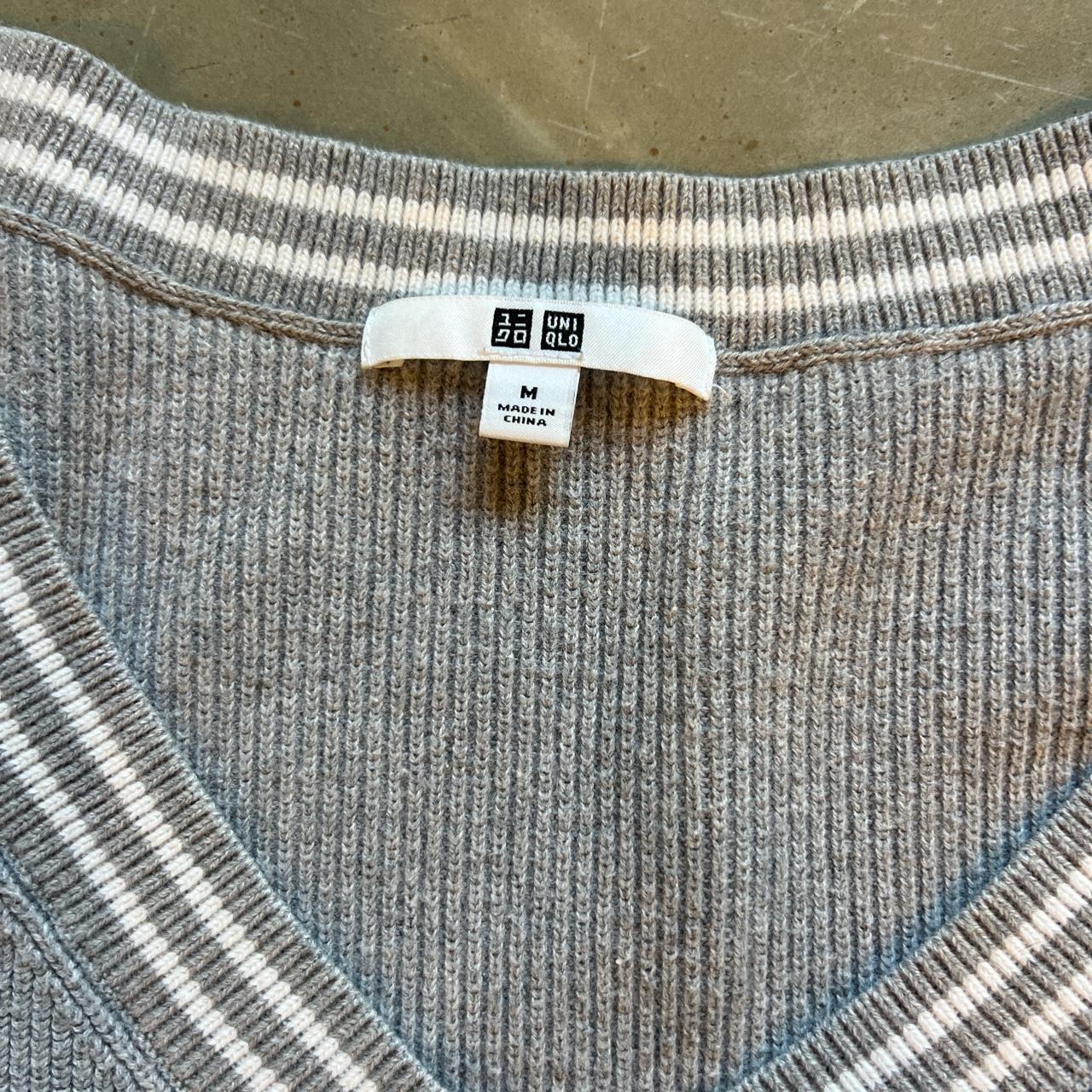 Uniqlo Preppy Gray Ribbed V Necked Sweater 🐭 Never... - Depop