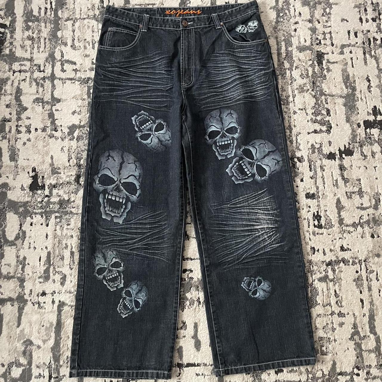 crazy asf grunge skull graphic jeans stupid hard all... - Depop