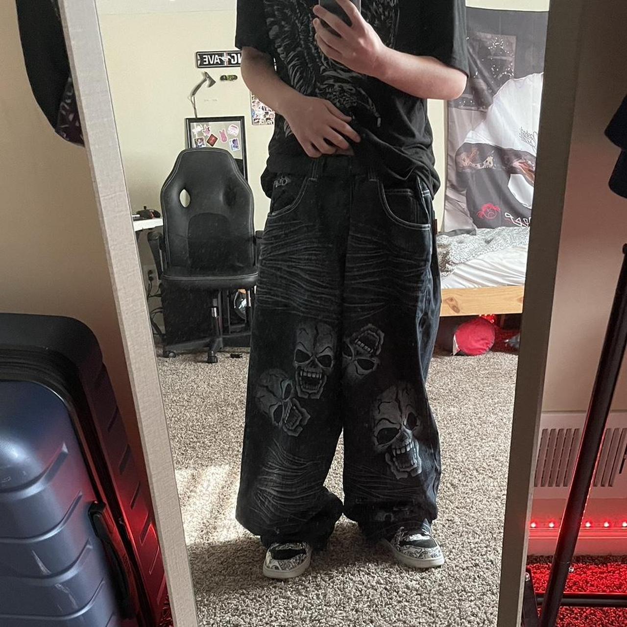 crazy asf grunge skull graphic jeans stupid hard all... - Depop