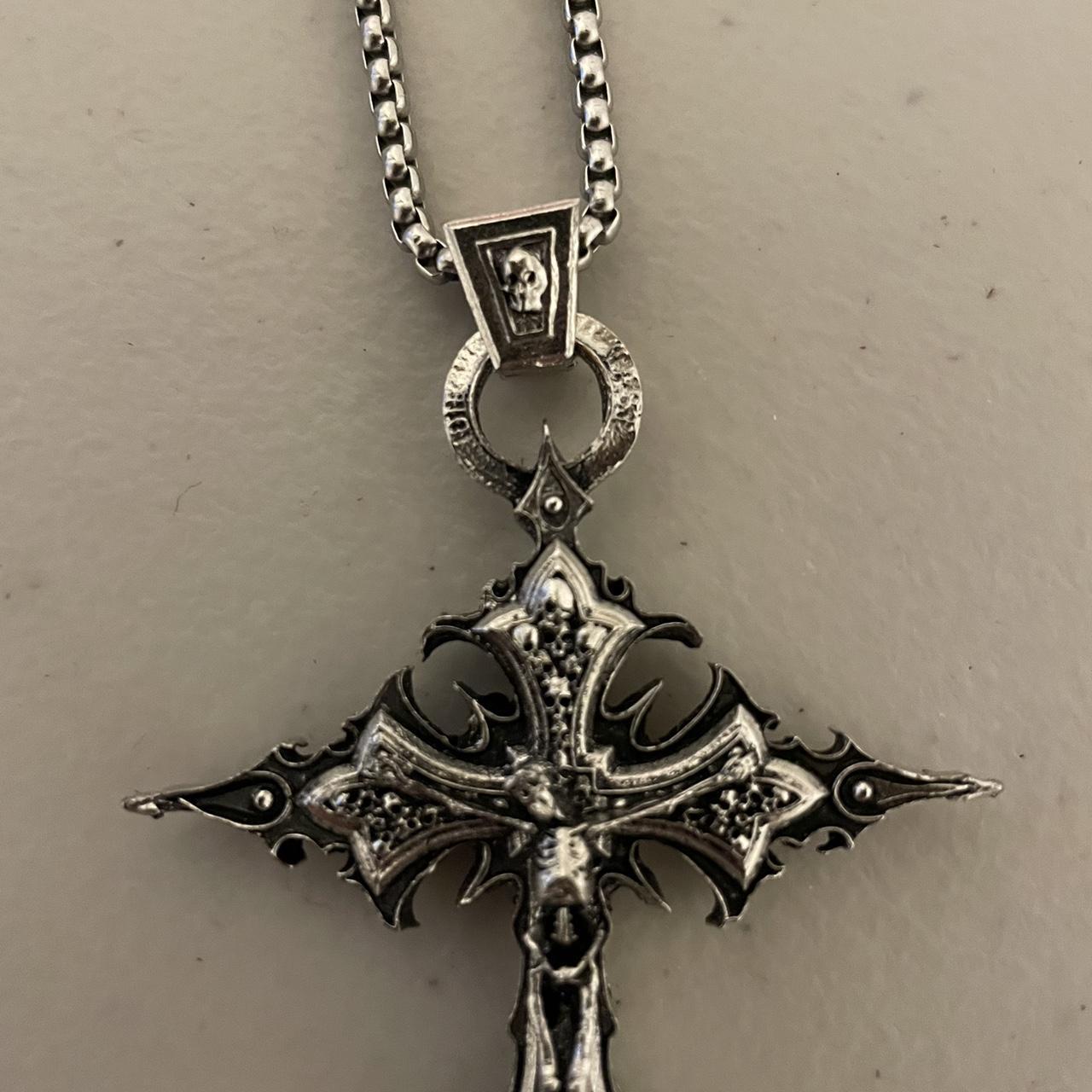 crazy grunge affliction style cross necklace gothic... - Depop