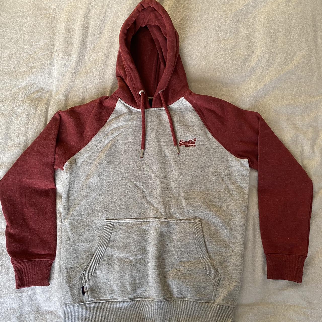 Large Superdry grey and red hoodie - Depop