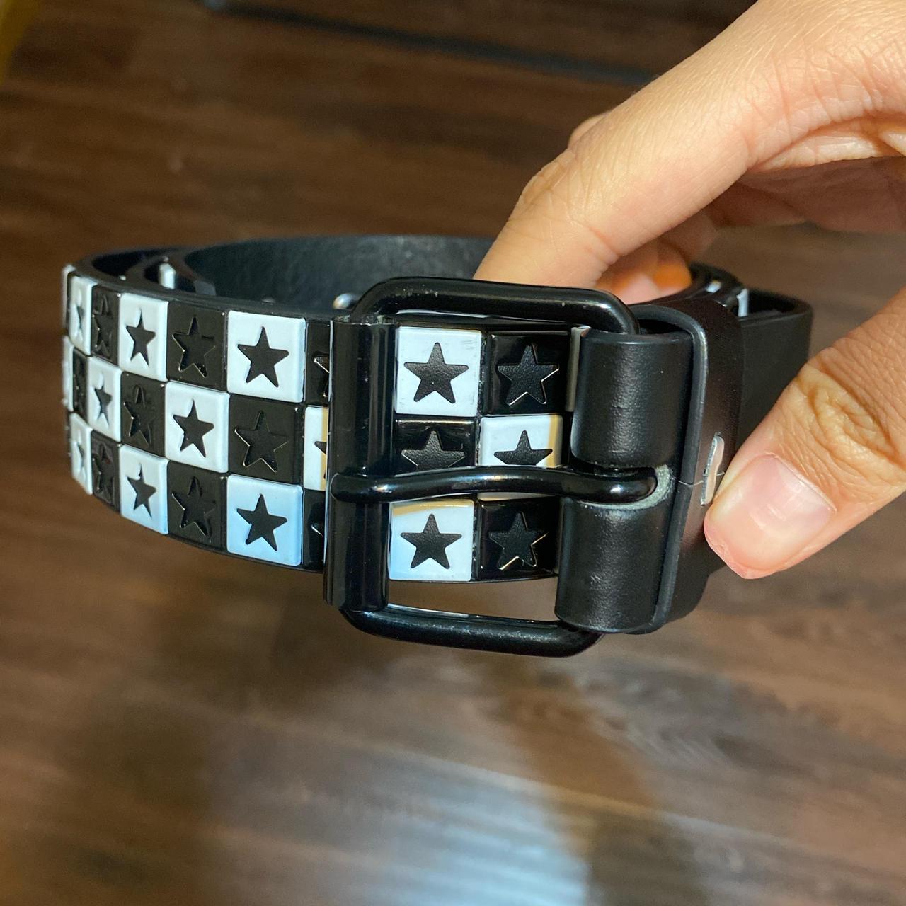 hot topic scene checkered stars black and white belt... - Depop