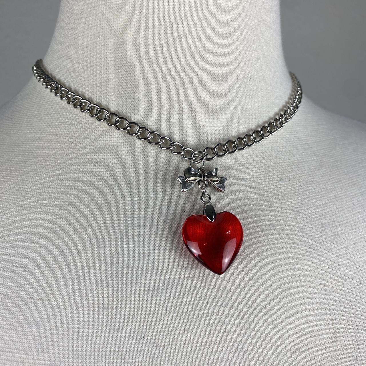 Handmade Silver Gothic Red Heart Cross Choker /... | Depop