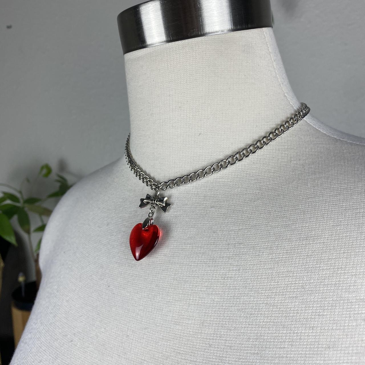 Handmade Silver Gothic Red Heart Cross Choker /... | Depop