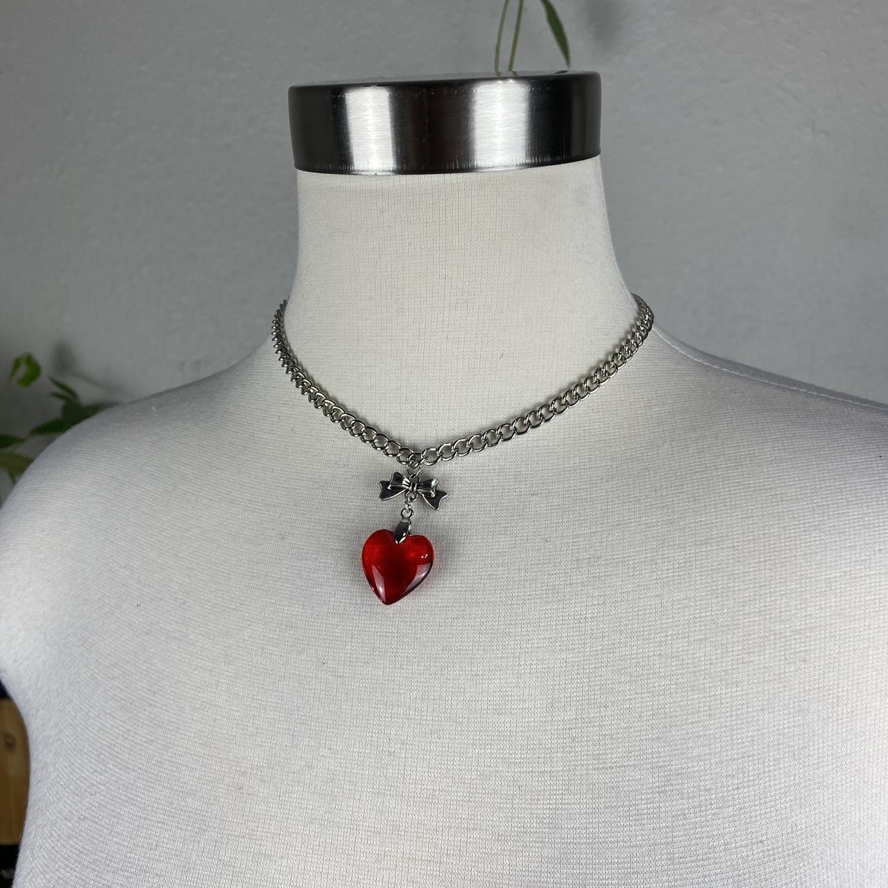 Handmade Silver Gothic Red Heart Cross Choker /... | Depop