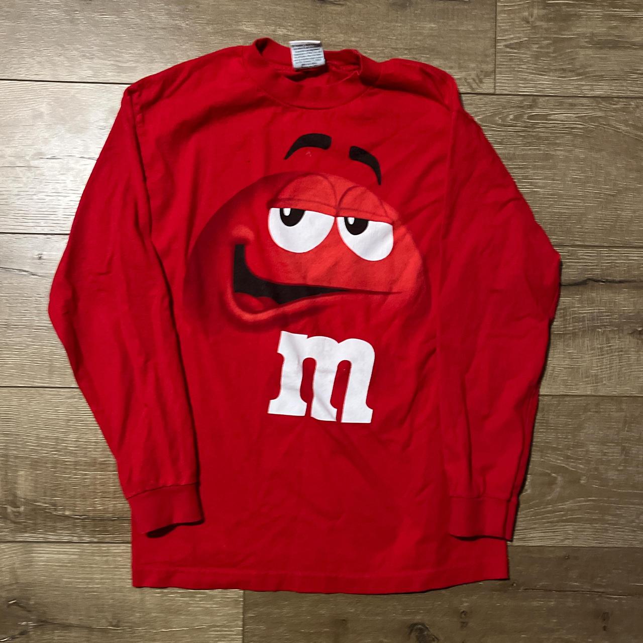 Red M and M long Sleeve Shirt. Cool design. Good... - Depop