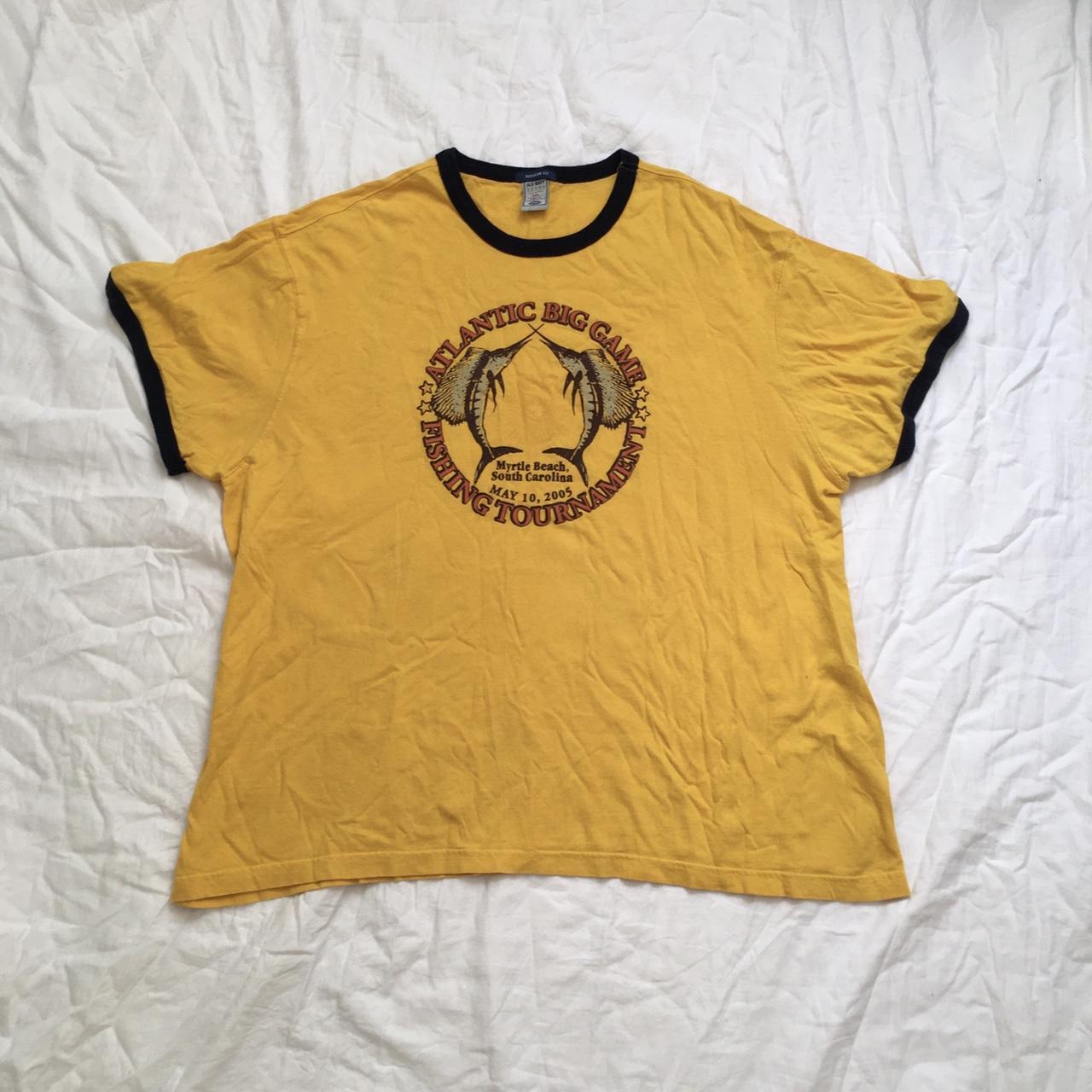 vintage old navy yellow ringer graphic tee from... | Depop