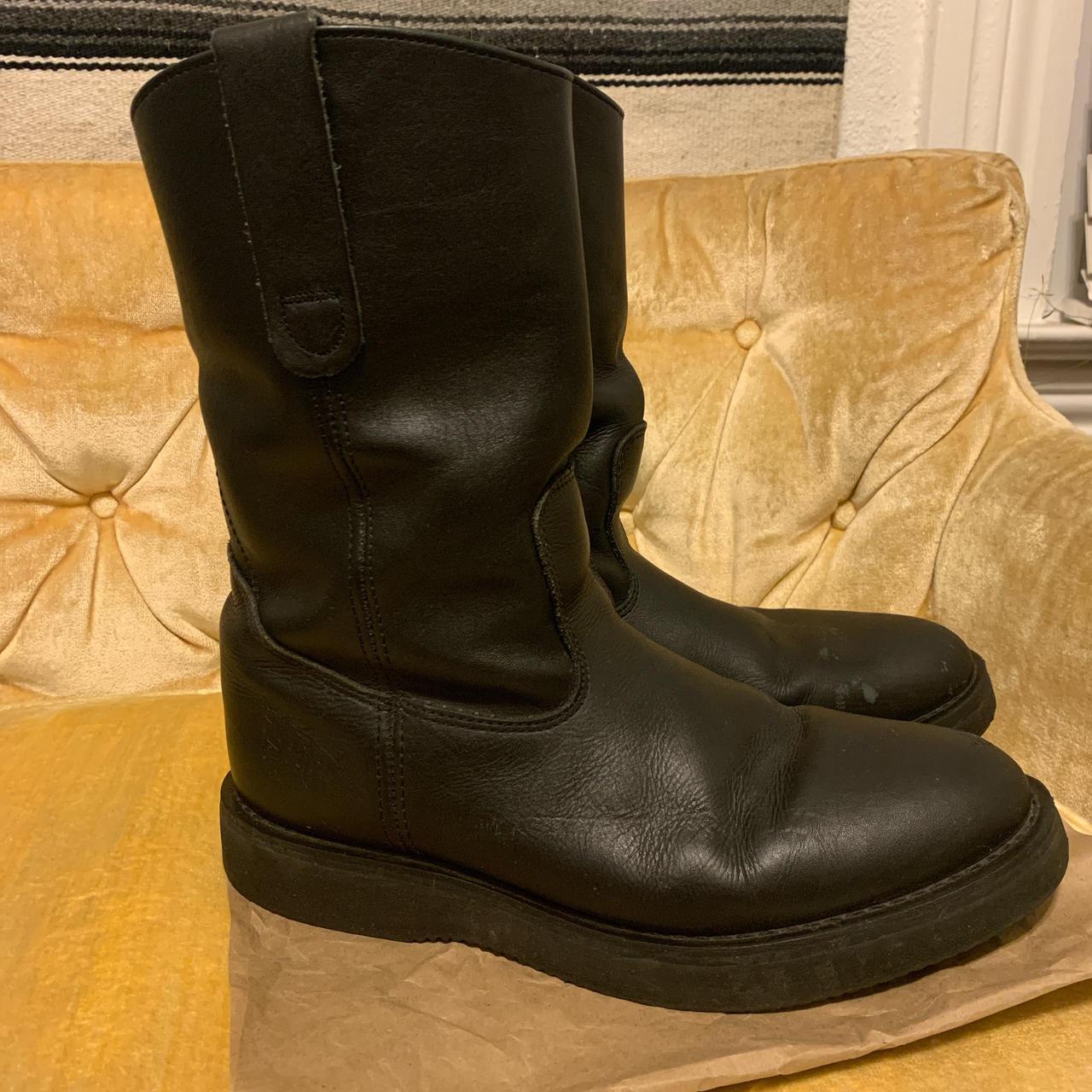 Black Leather wedge sole roper cowboy motorcycle... | Depop