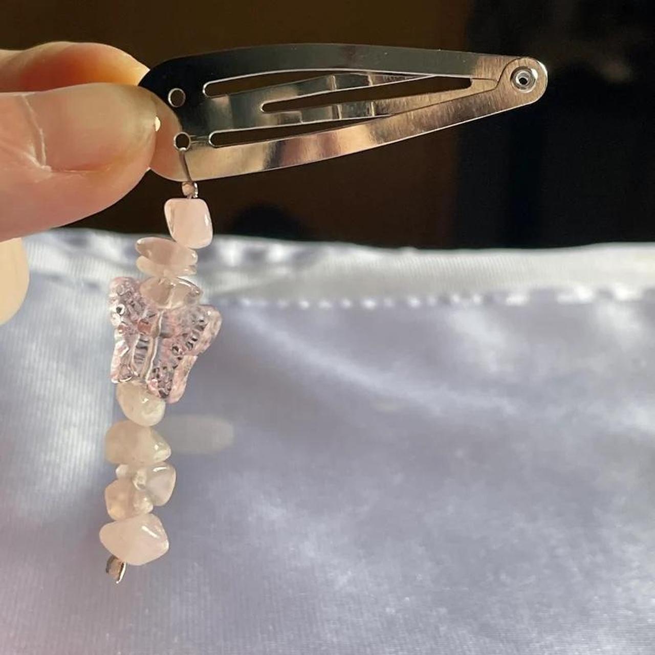 Fairycore Rose Quartz Crystal Butterfly Hair... - Depop
