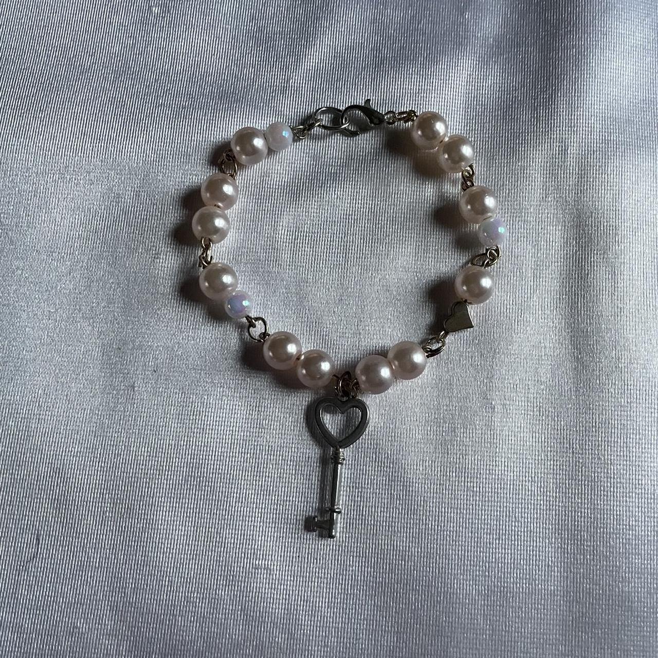 Handcrafted Coquette Heart Key Bracelet 7.5in as... - Depop