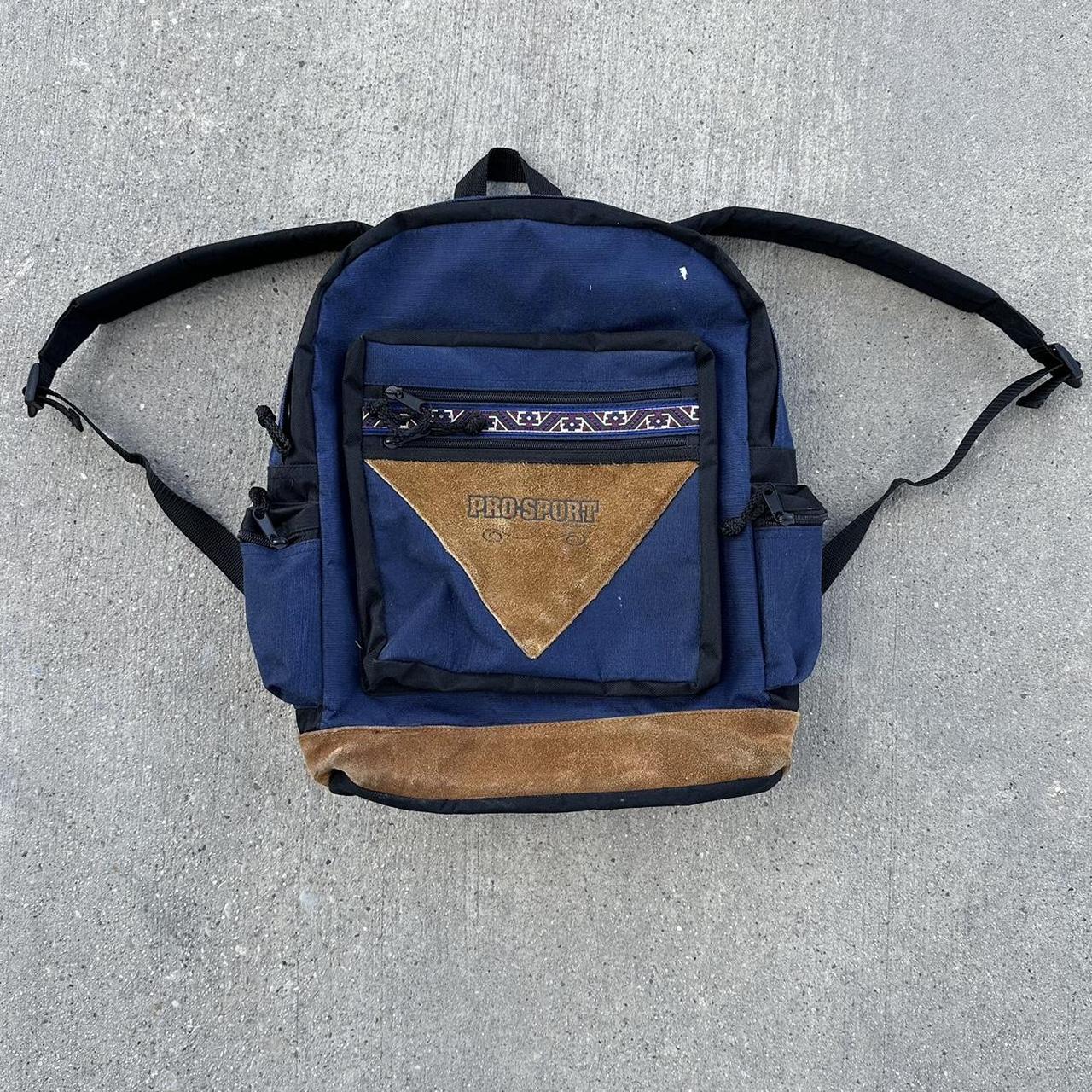 Vintage ProSport Leather Canvas Aztec Backpack Blue... | Depop