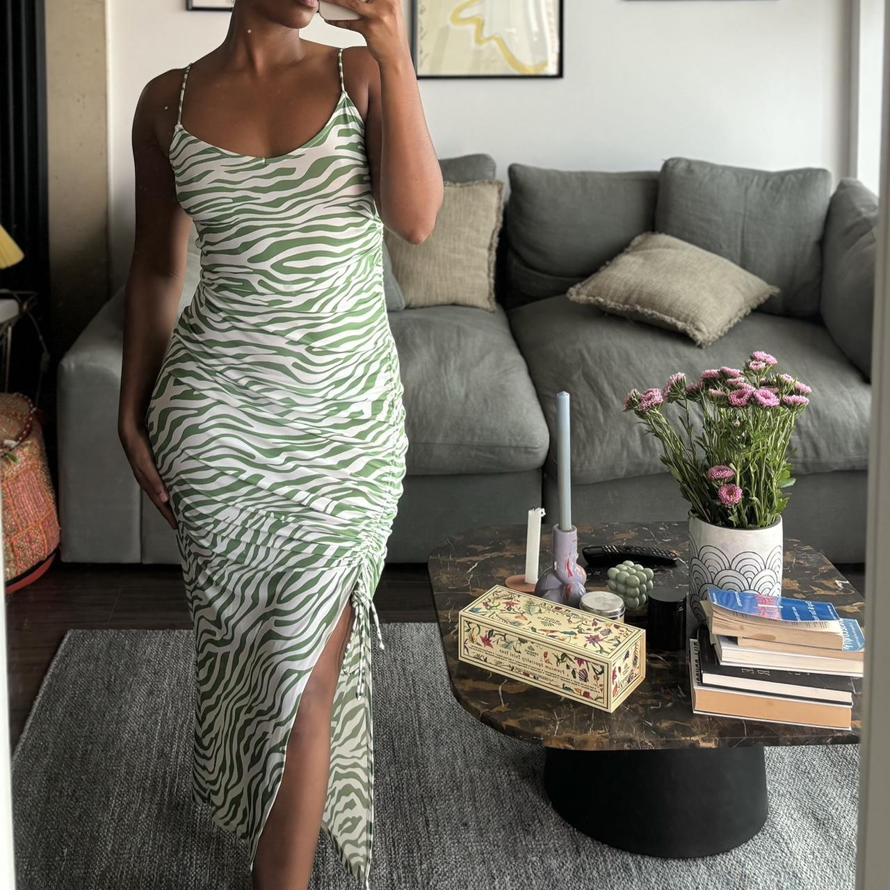 Small / Medium (size 8/10) green and cream zebra... - Depop