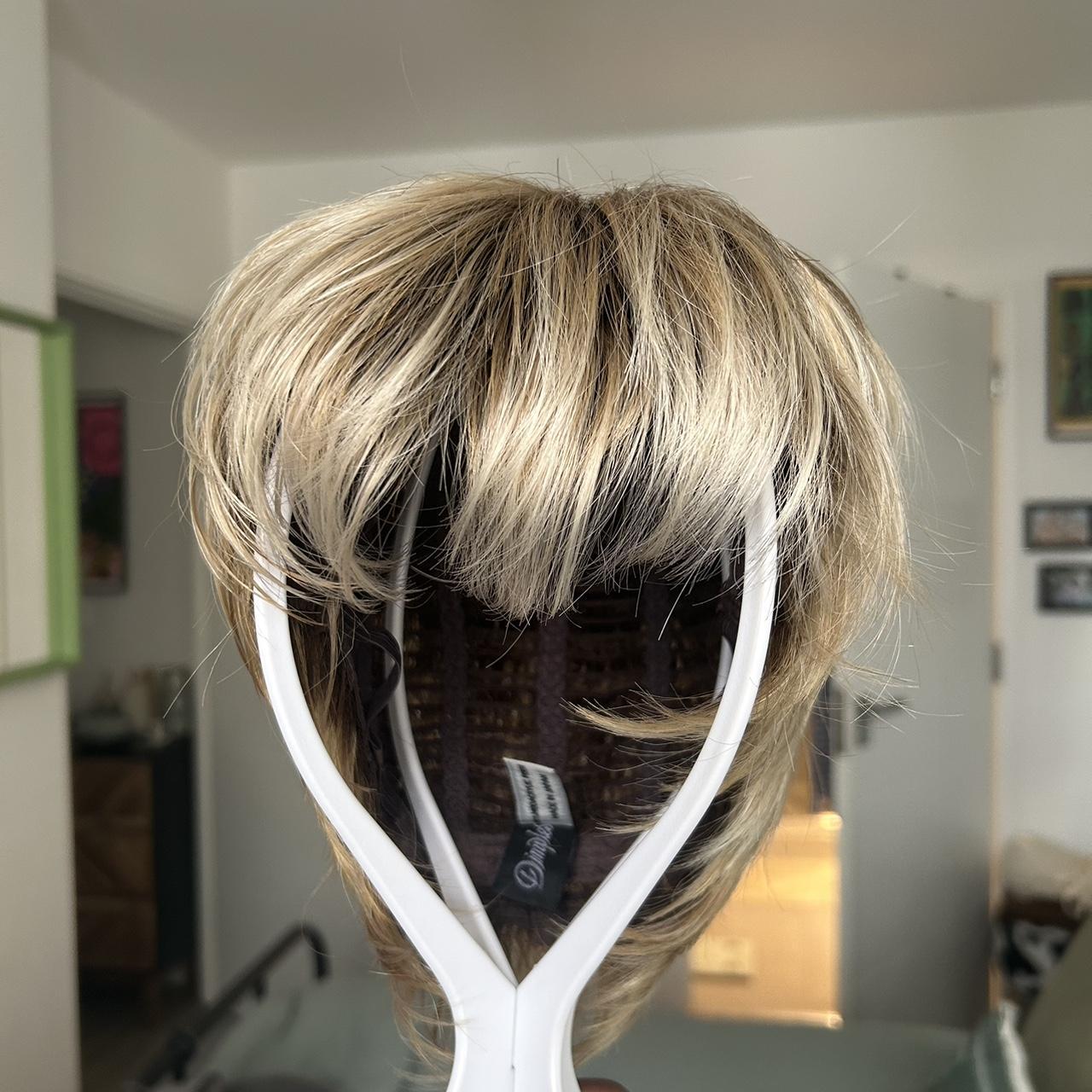 blonde pixie cut feather fibre wig from dimples in... - Depop