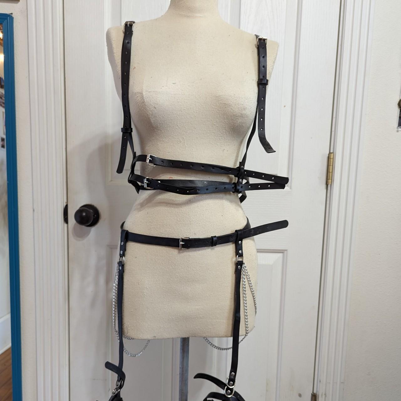 Top and bottom faux leather harness with buckles and... - Depop