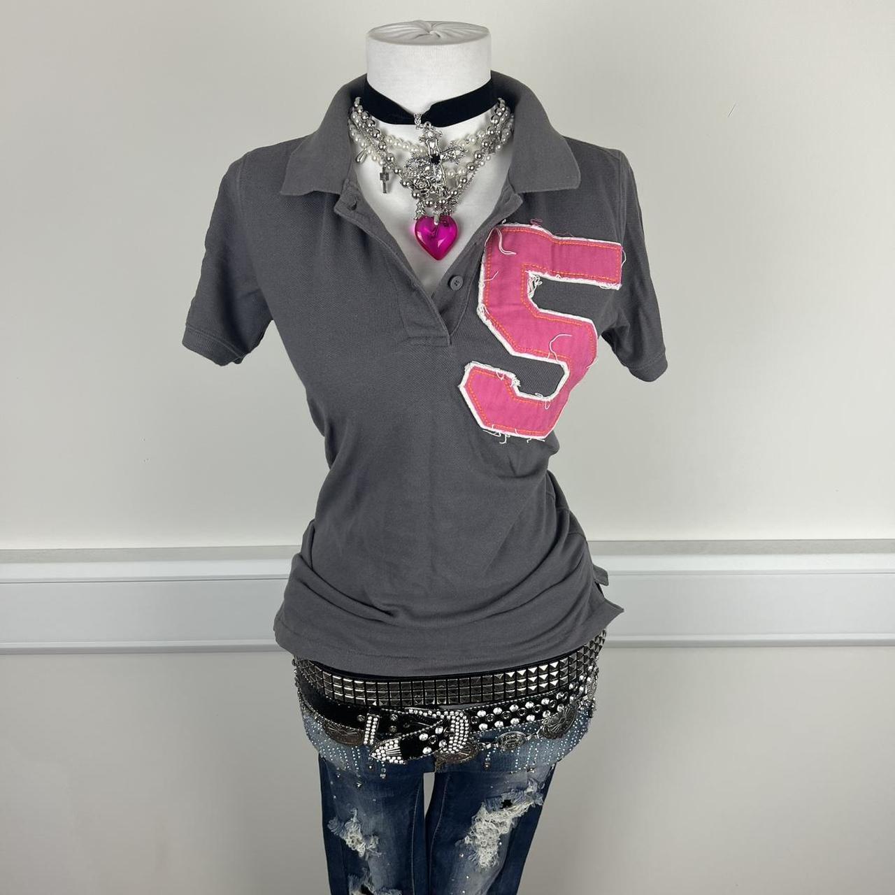 y2k slim fit patch number logo polo top °˖ ˖° 💌... | Depop