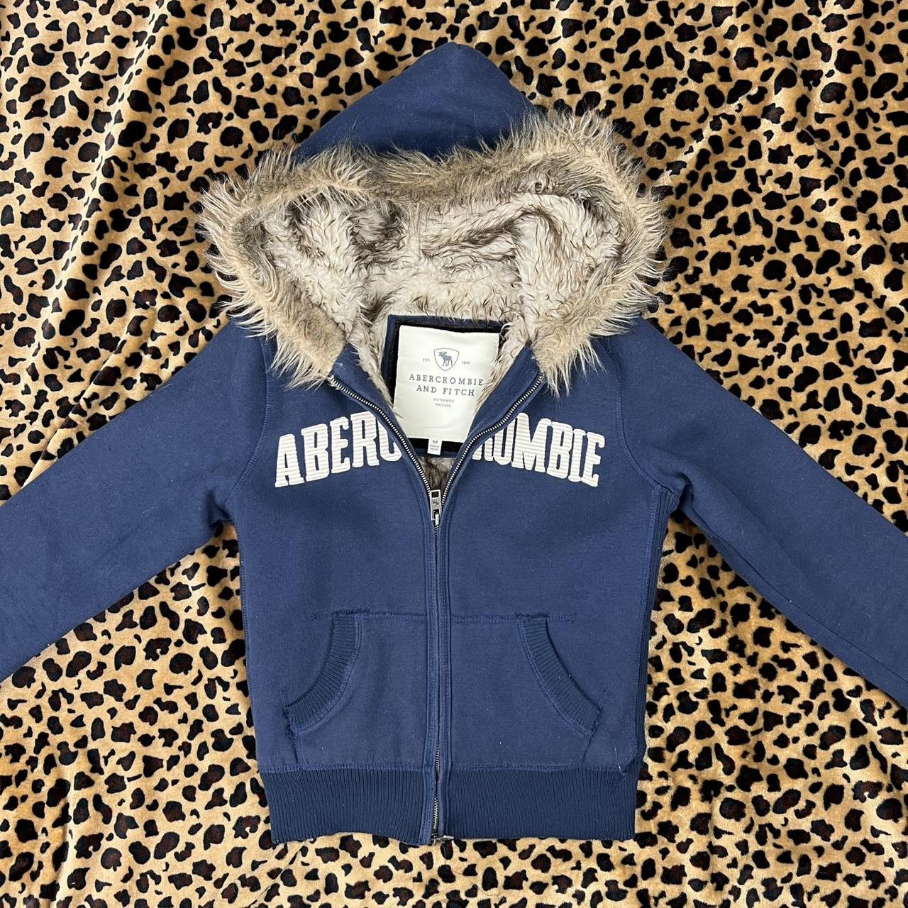2000’s navy abercrombie and fitch zip hoodie with... | Depop