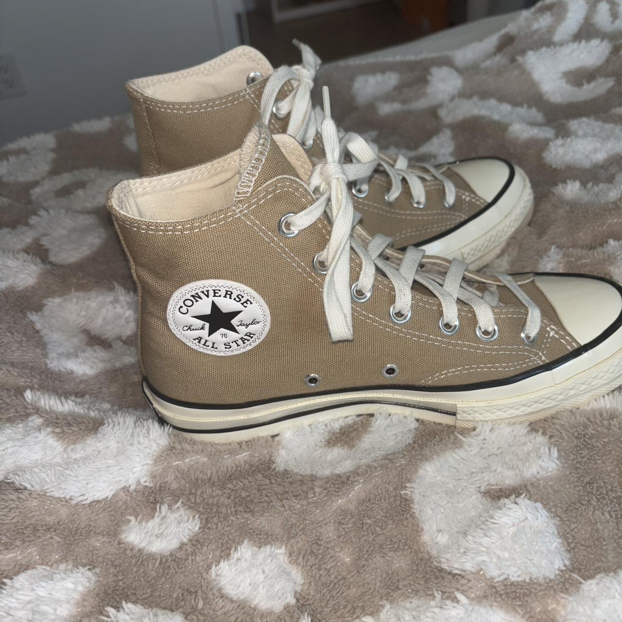 Tan Converse with white accent classic All Star high... | Depop