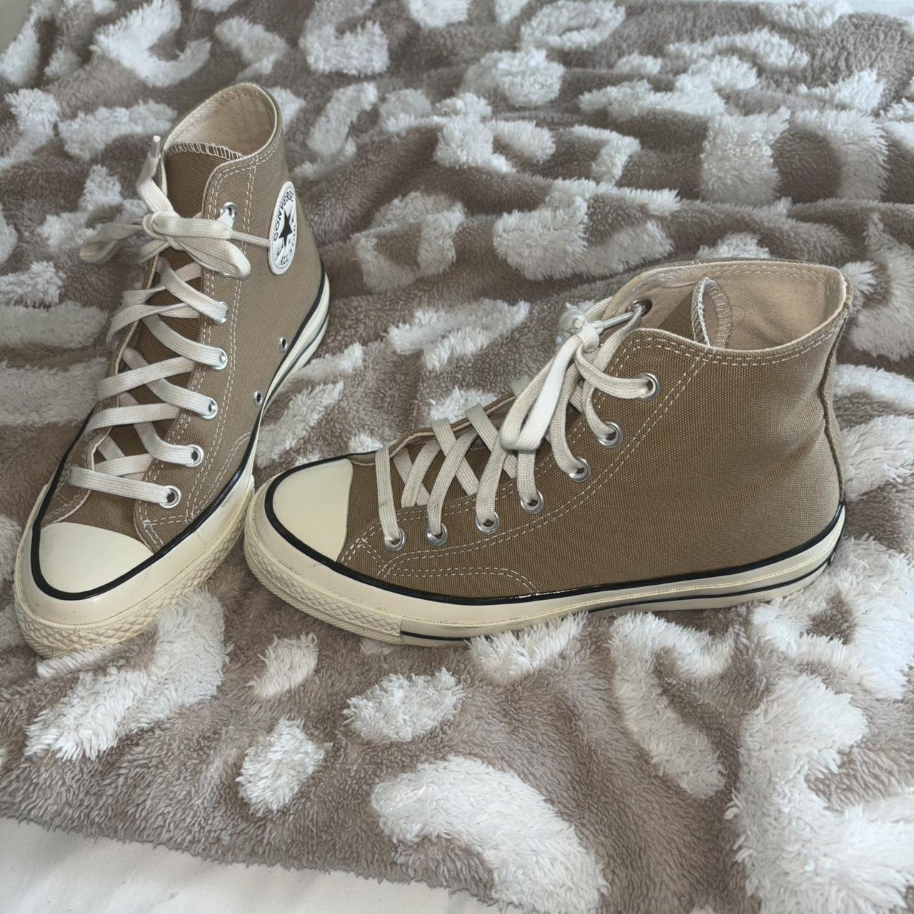 Tan Converse with white accent classic All Star high... | Depop
