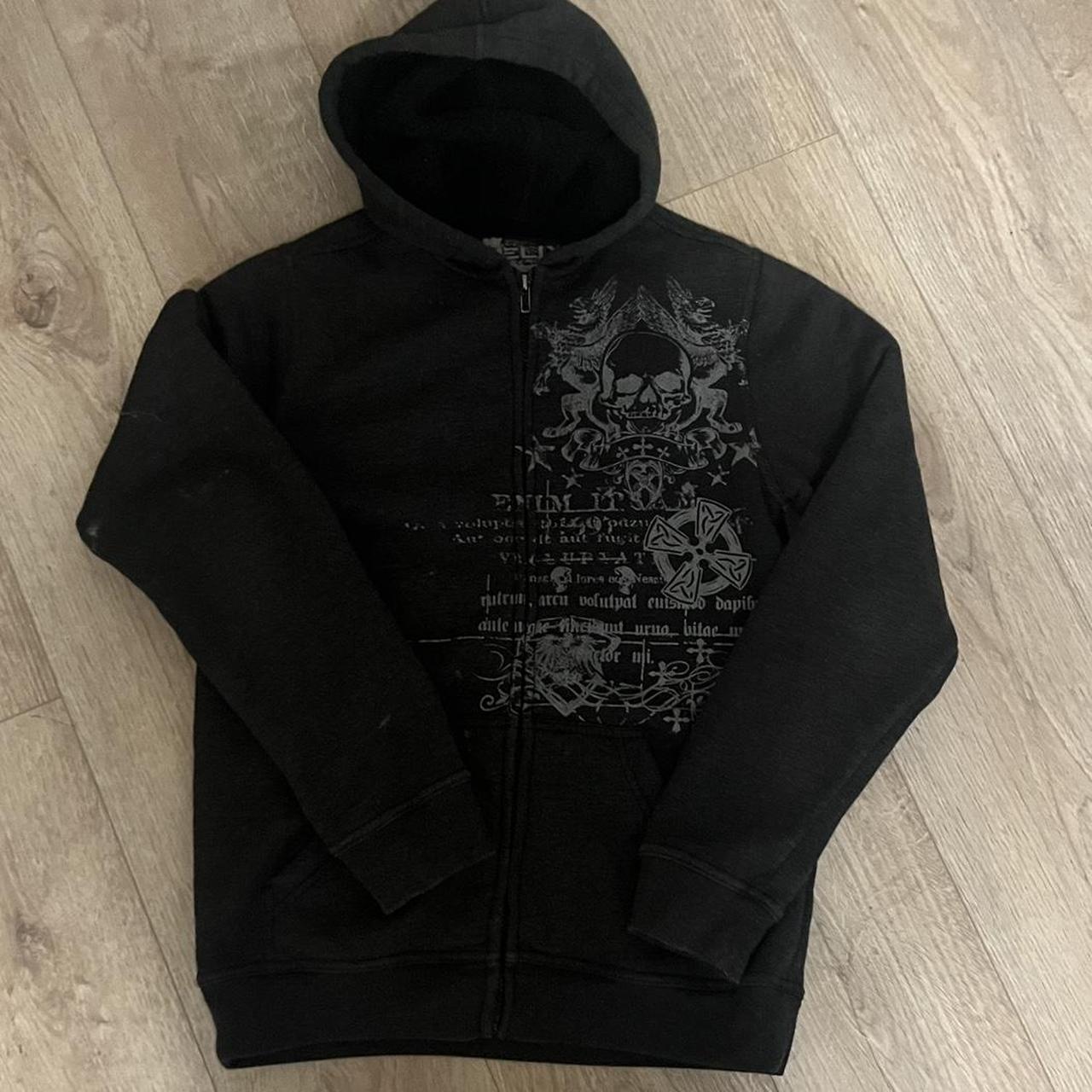 helix cool emo design black gray jacket with fur... - Depop