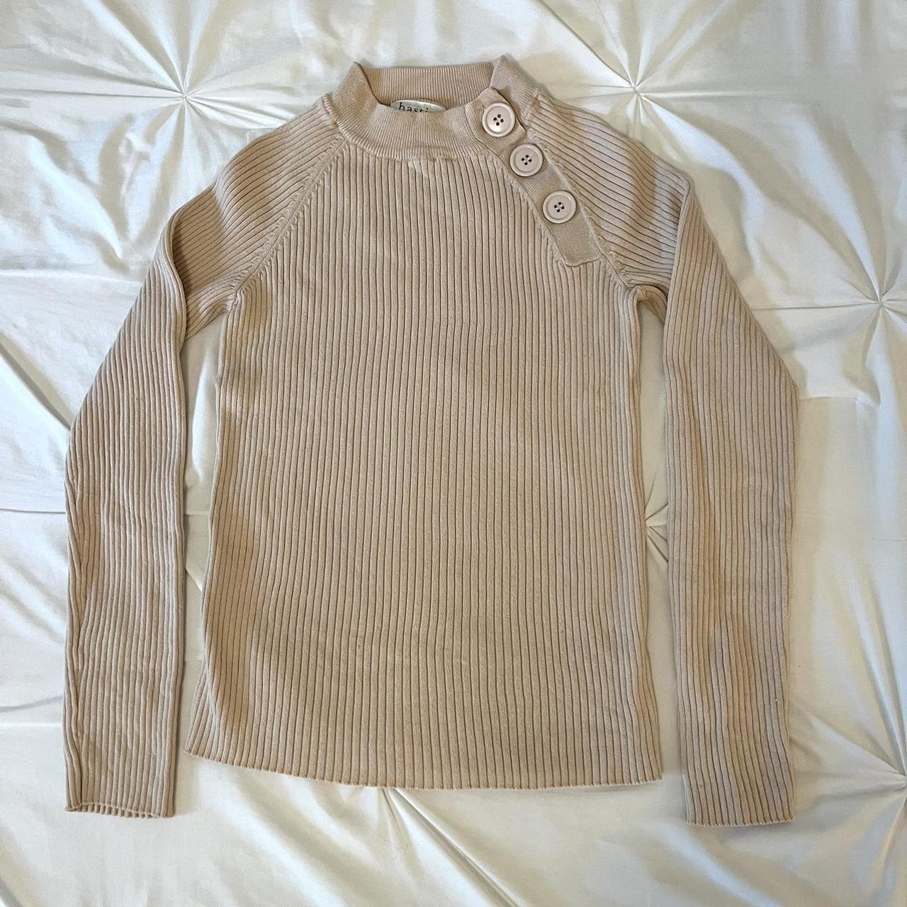 Women’s S cream turtle neck with button detail - Depop
