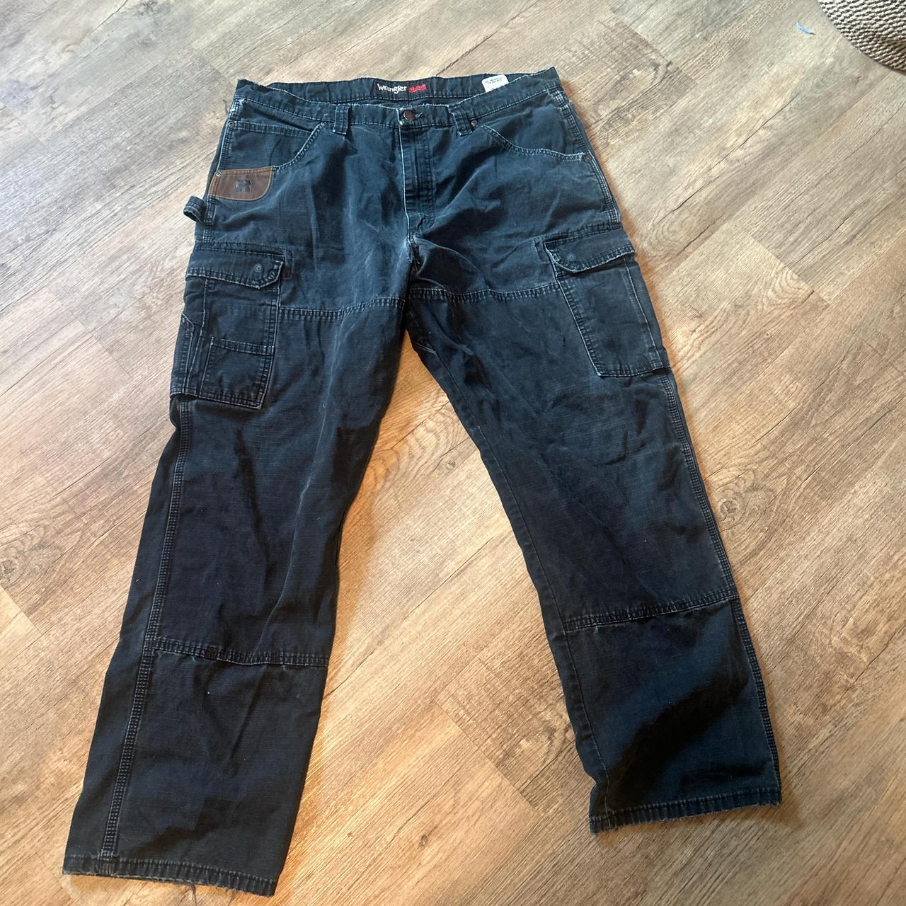Navy Wrangler riggs cargo pants with multiple... - Depop