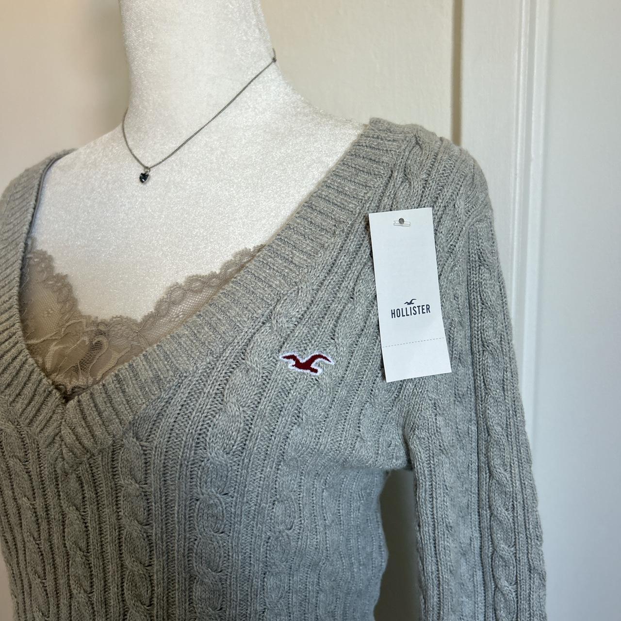 Hollister y2k 2000s throwback v neck cable knit... | Depop