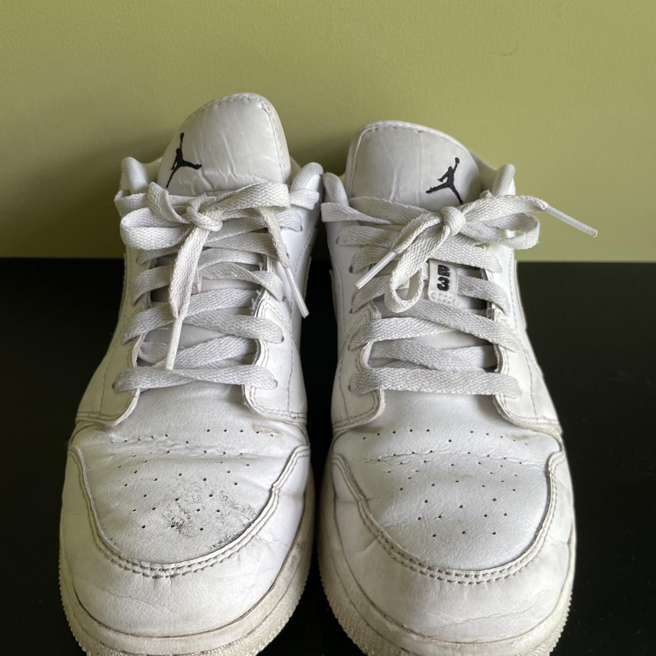 all white jordan 1s low unisex size men’s 6.5 or... - Depop