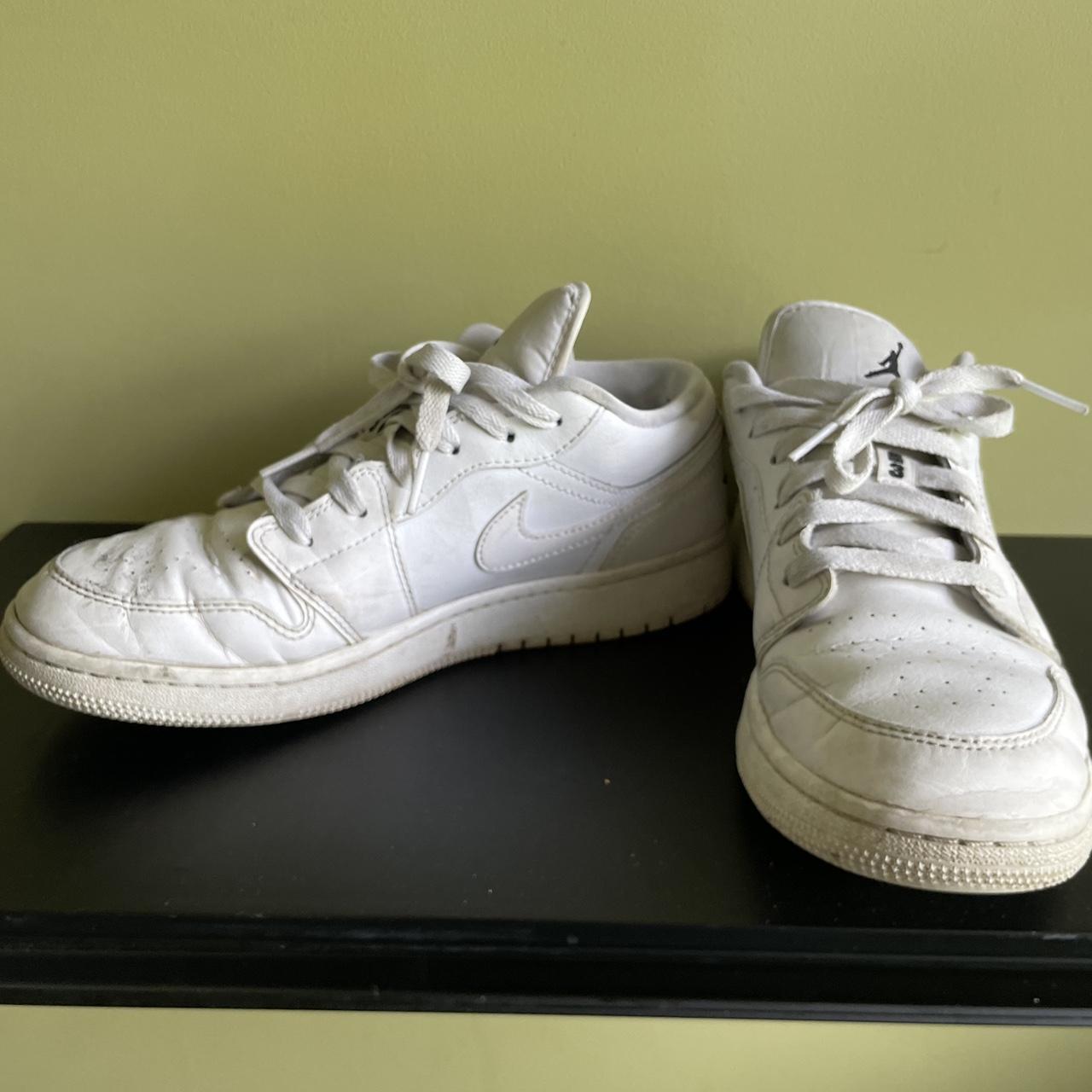 all white jordan 1s low unisex size men’s 6.5 or... - Depop