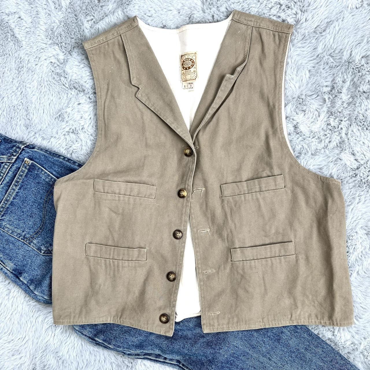 Vintage Made in USA Canvas Khaki Vest: Timeless... - Depop