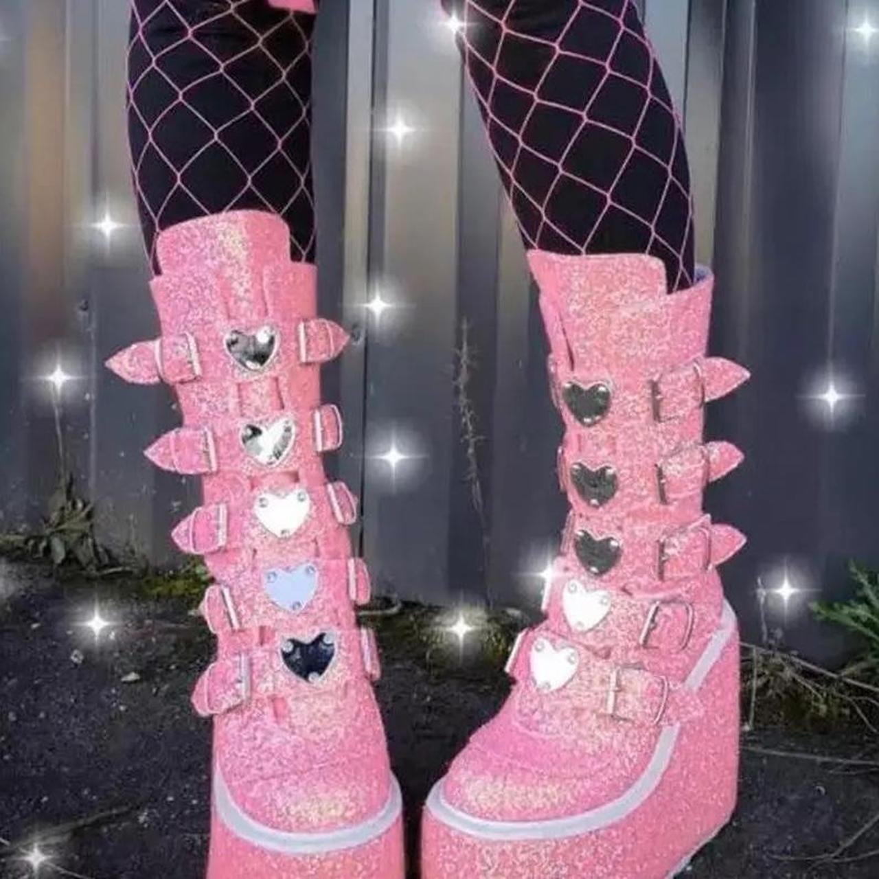 Goth Glitter Pink Platforms - Depop