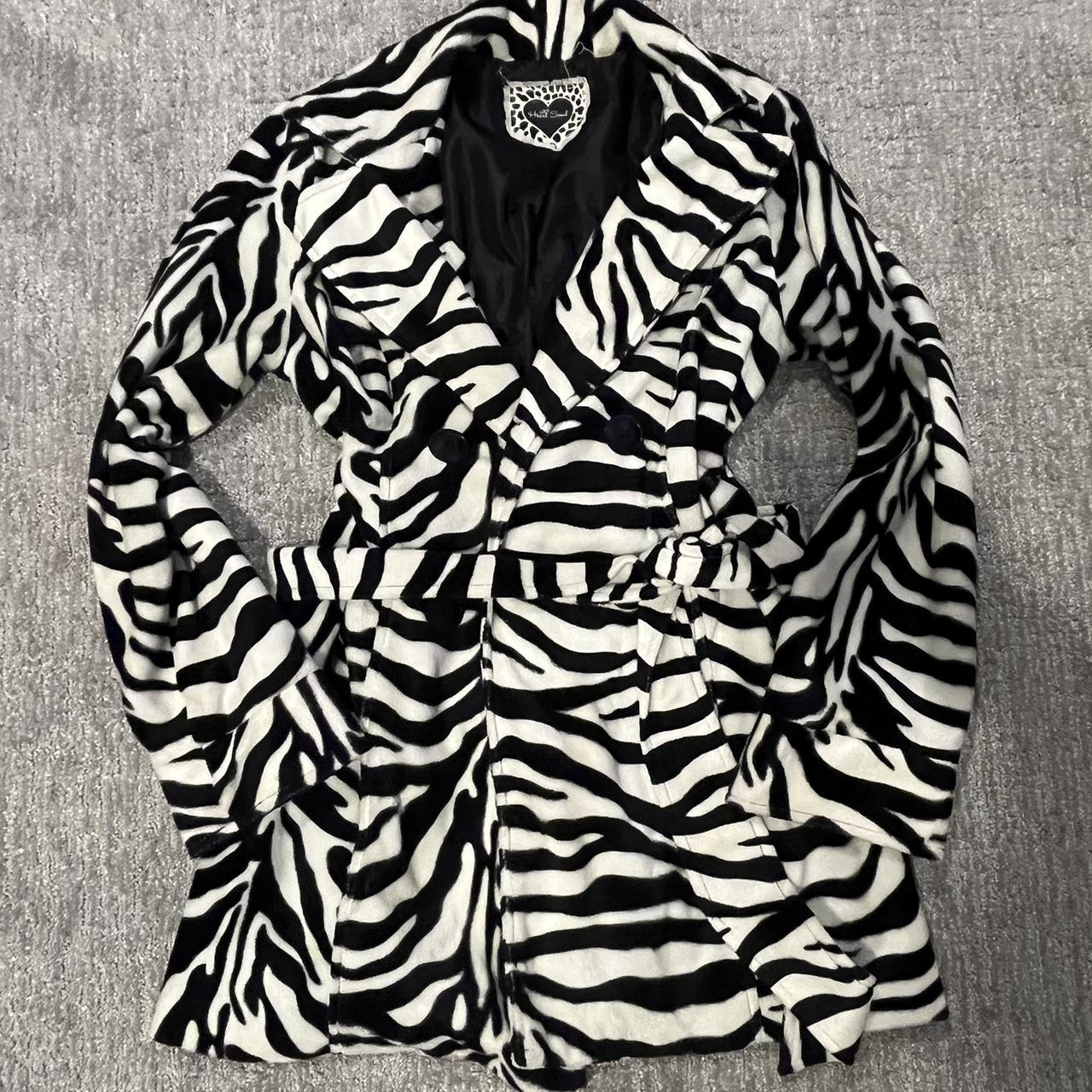 heart soul y2k zebra print overcoat with buttons and... - Depop
