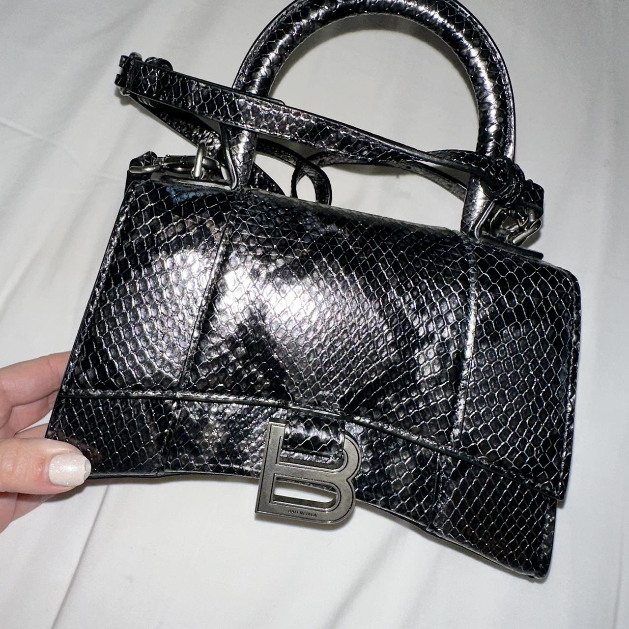 Balenciaga Hourglass XS snakeskin-effect top handle... - Depop
