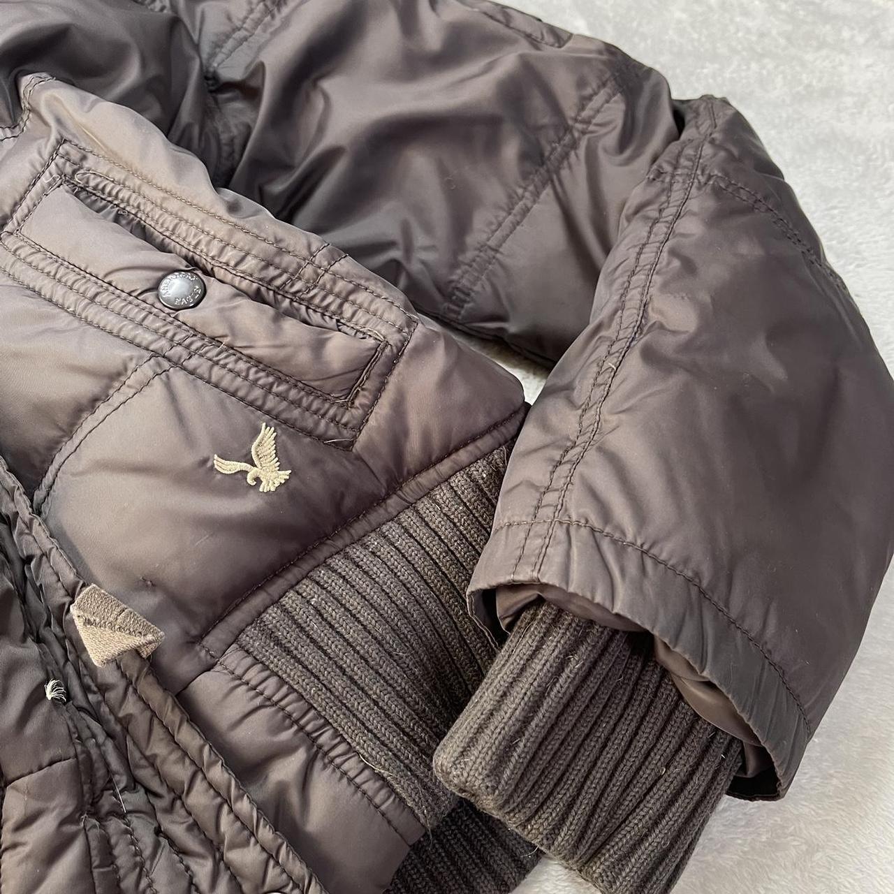 American eagle fur hooded bomber puffer jacket Fur... - Depop