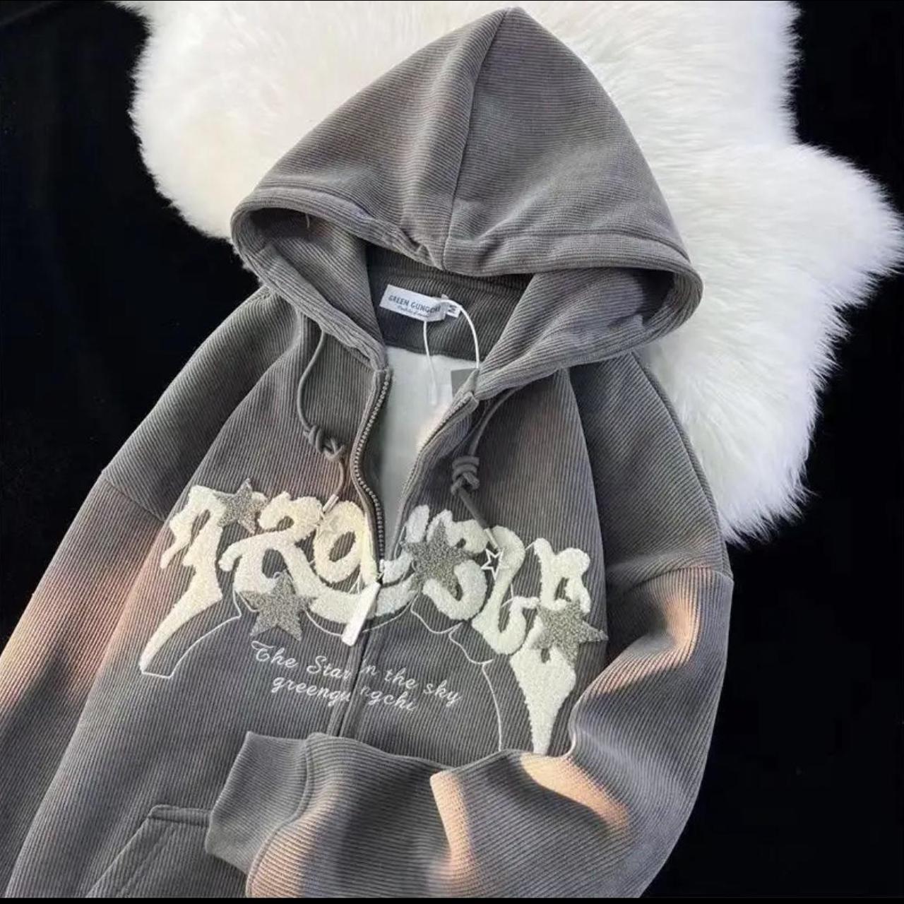 ‼️WHITE AND GREY Y2K HOODIE, VERY NICE PIECE, ON... - Depop