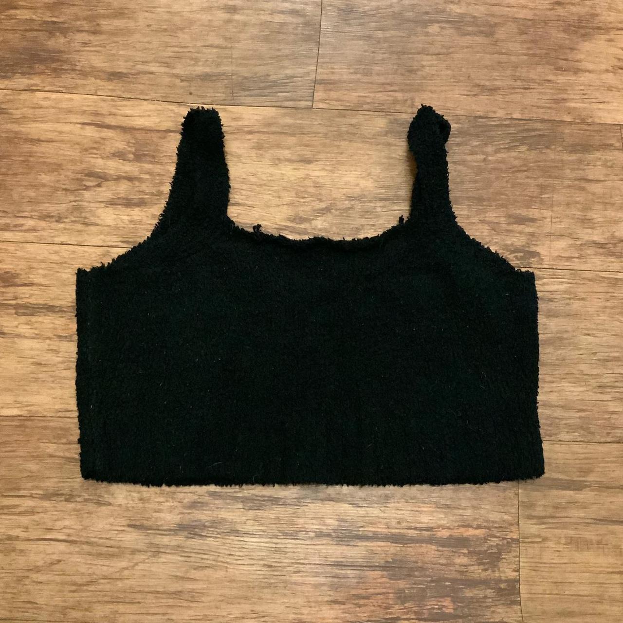 SKIMS style black fluffy crop top very soft fleece... - Depop