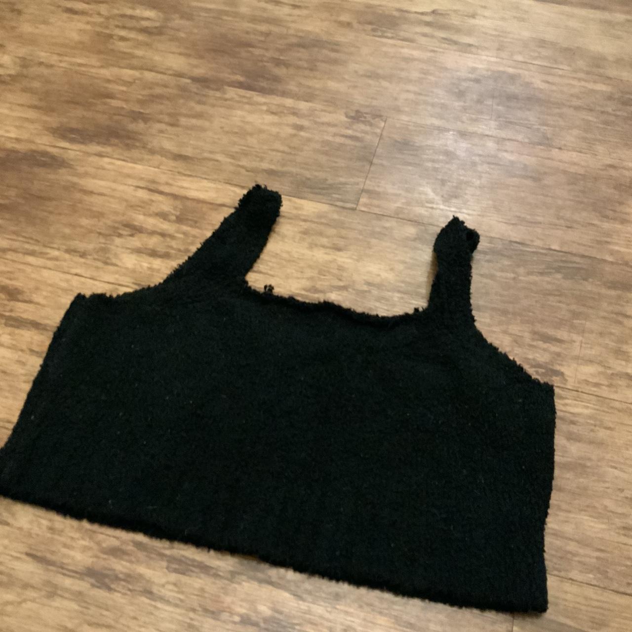 SKIMS style black fluffy crop top very soft fleece... - Depop