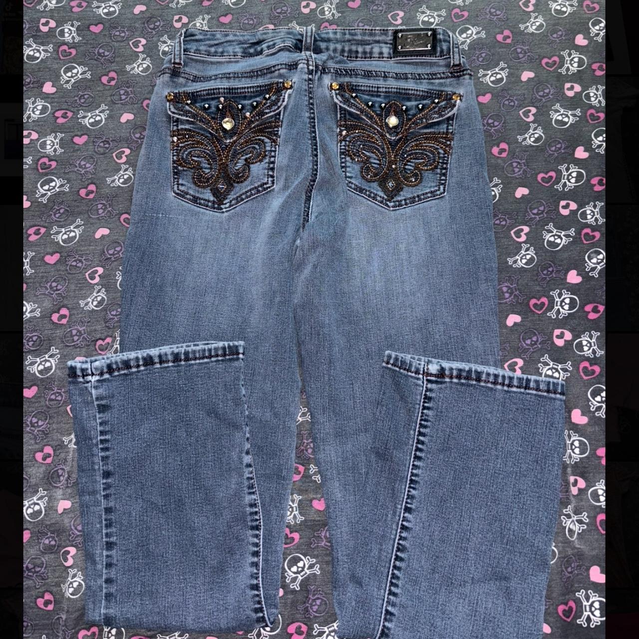 Fleur de lis design miss me style jeans 💋size... | Depop