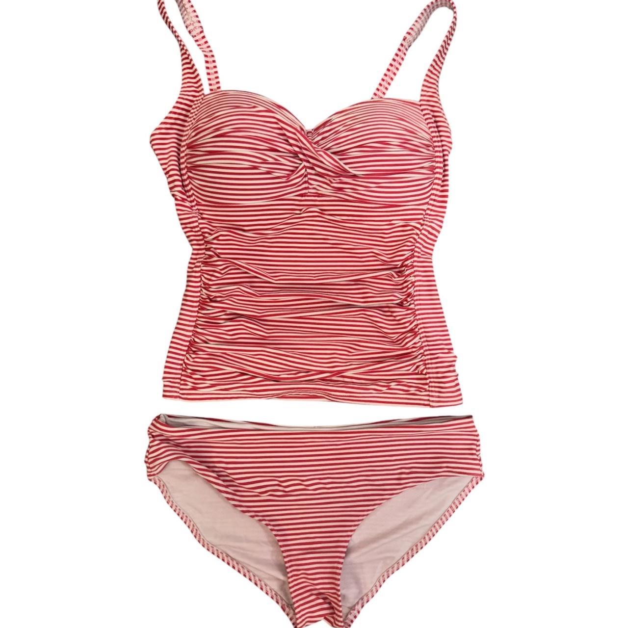 Red striped pin up two piece swimsuit in good... | Depop