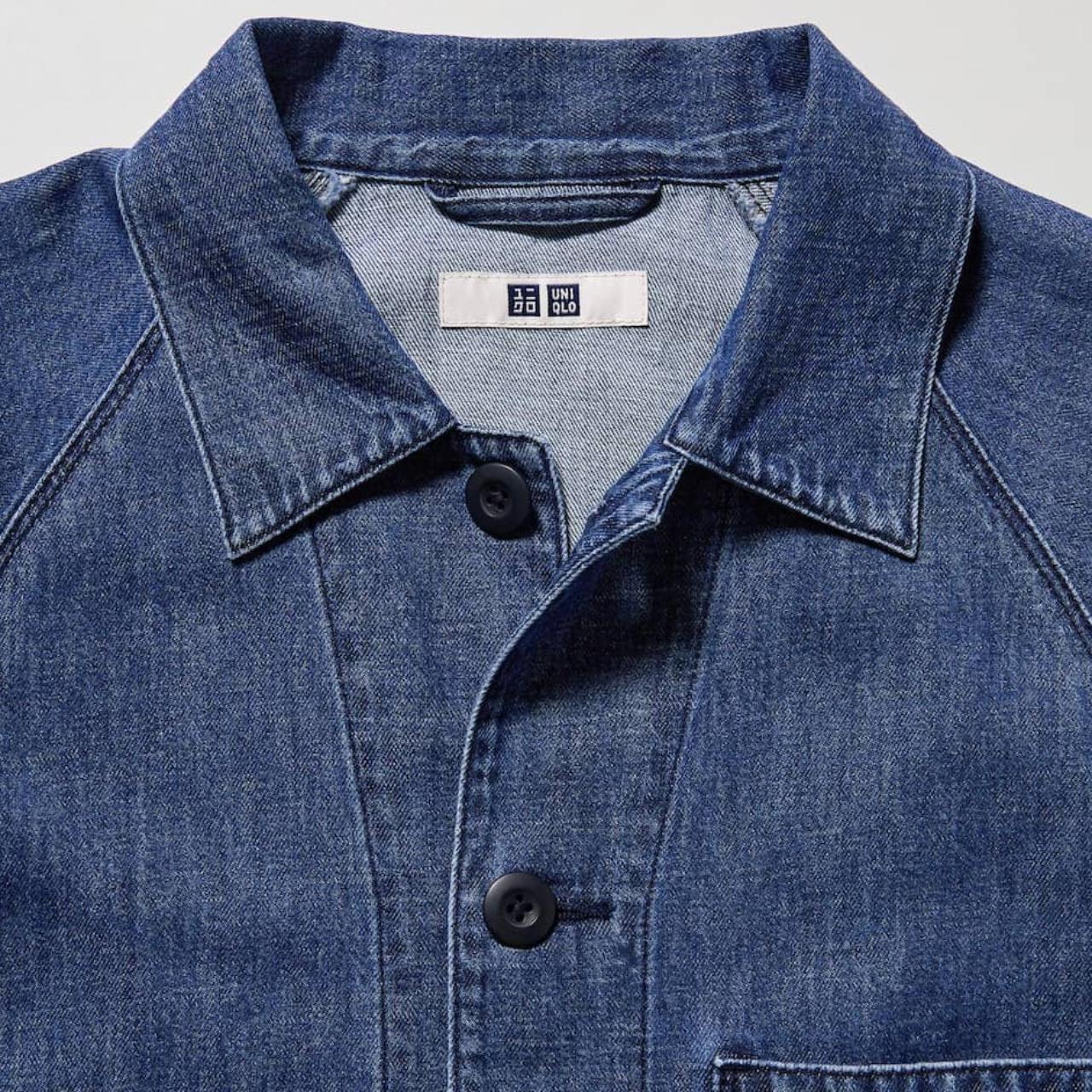 Uniqlo Blue Linen blended workers chore jacket Large - Depop