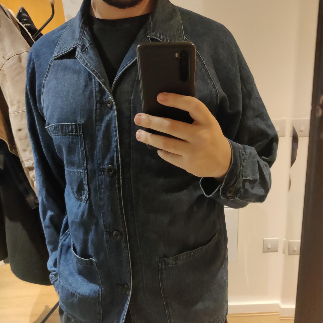 Uniqlo Blue Linen blended workers chore jacket Large - Depop