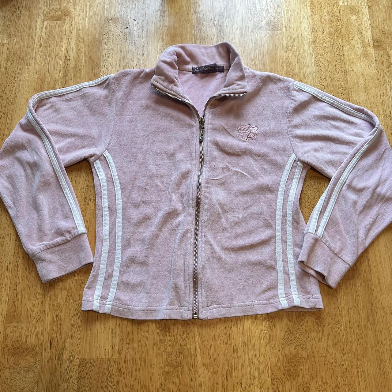 Haley Bal sweatshirt Pink and white zip up... - Depop