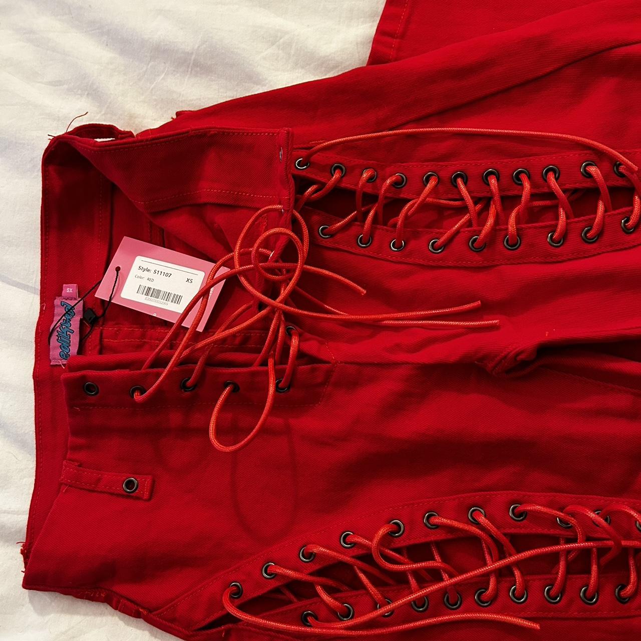 Edikted engine red flare lace up jeans. NWT, just... - Depop
