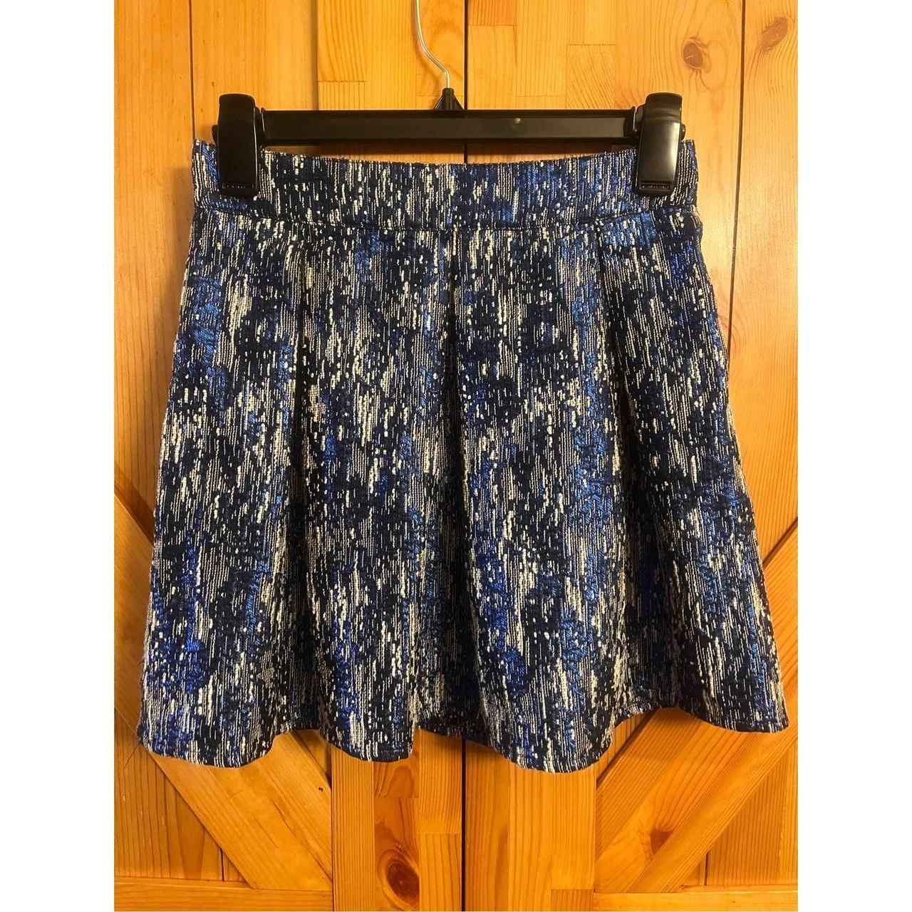 Mini skirt pleated, metallic blue with white back... - Depop