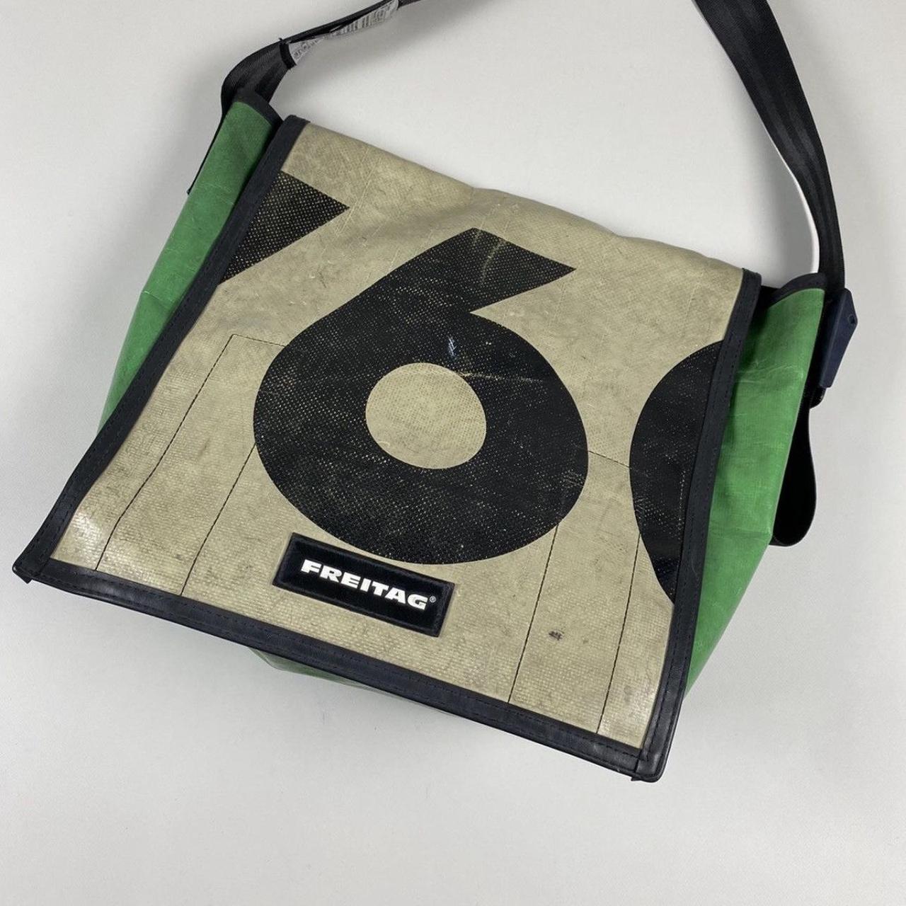 2000s Freitag green and black messenger bag with a... - Depop
