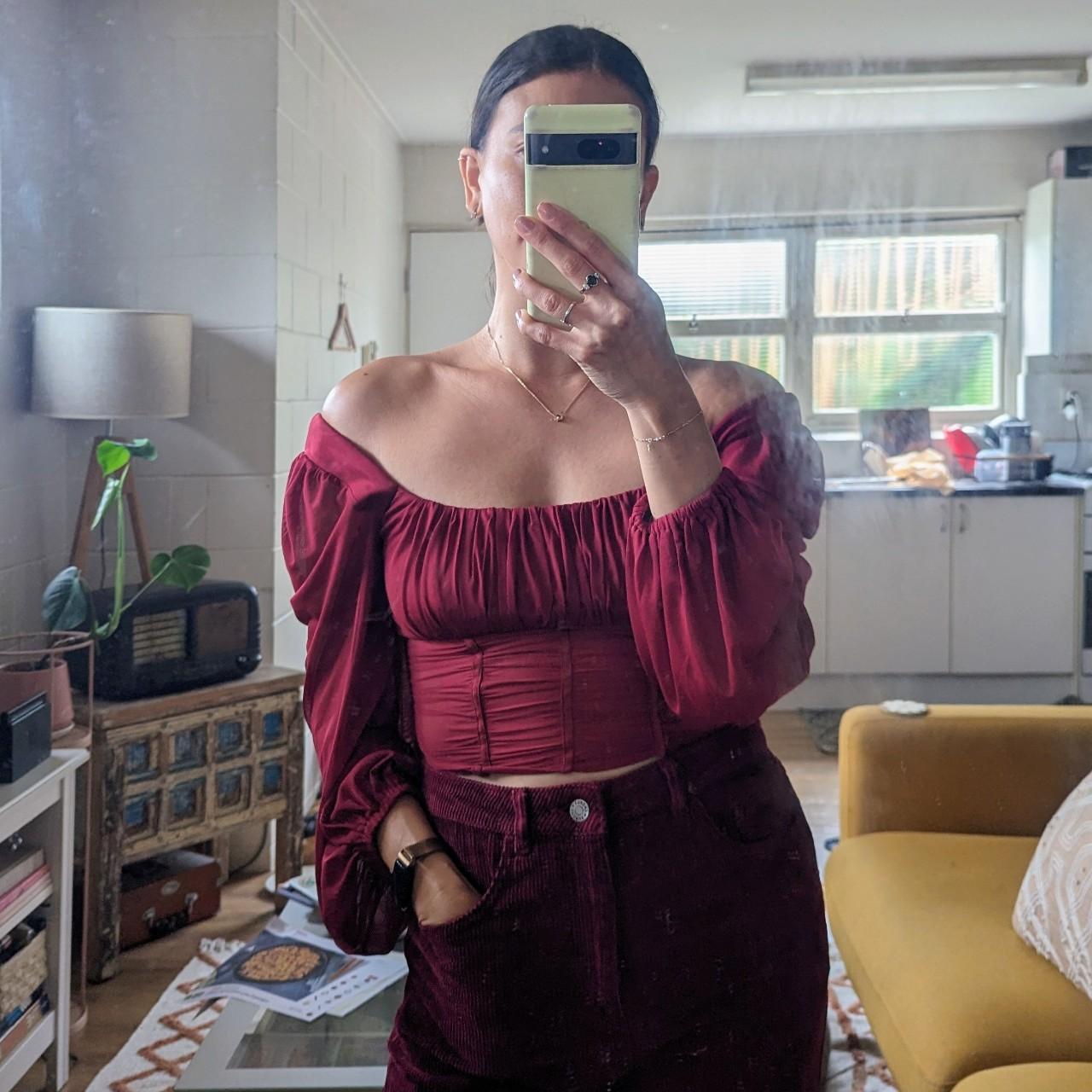 RUBY SEES burgundy off the shoulder peasant top. AU... | Depop