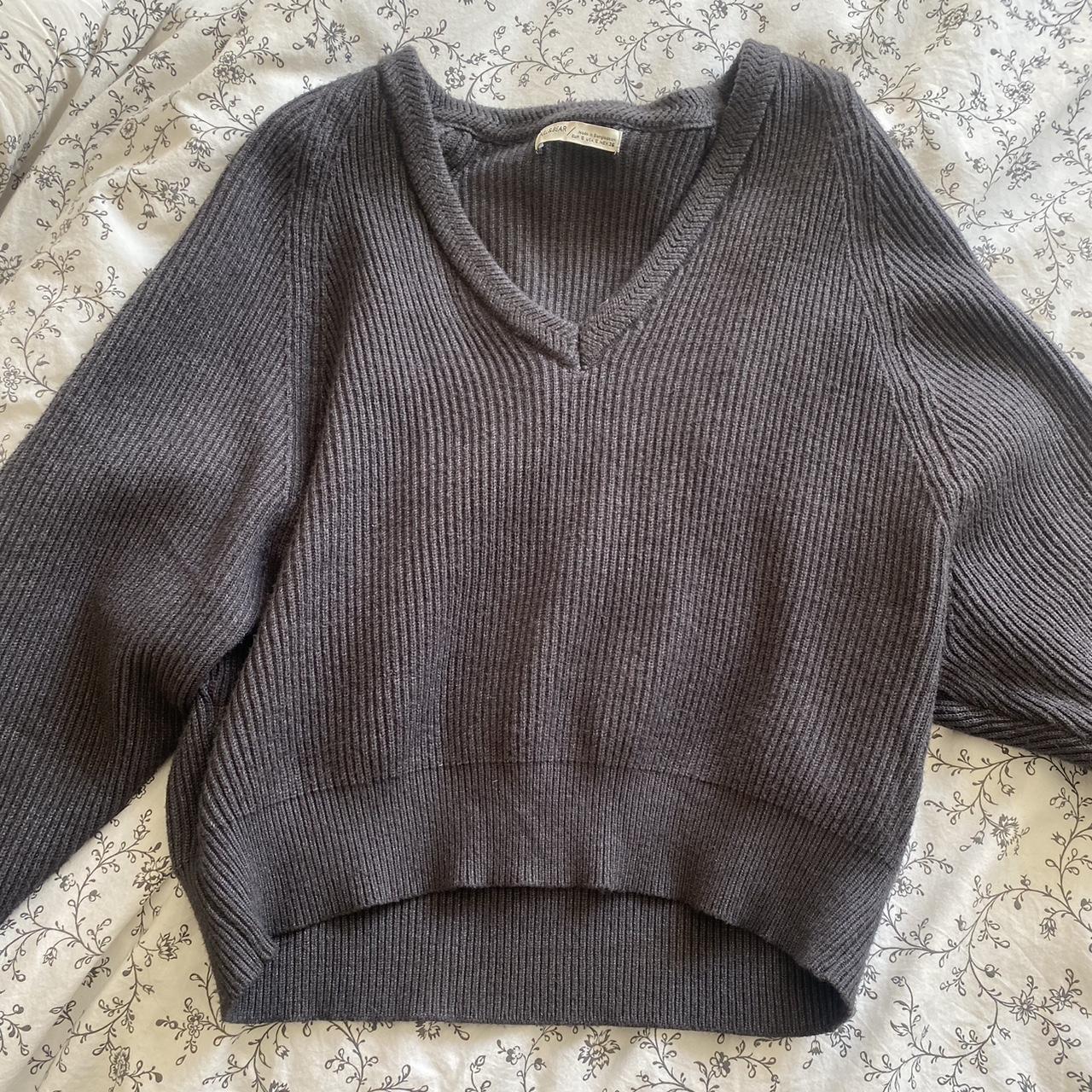 Charcoal Grey Pull and Bear jumper, slightly cropped... - Depop