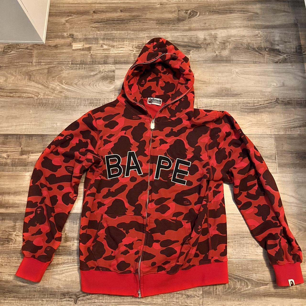 Red BAPE Full Zip Medium - Depop