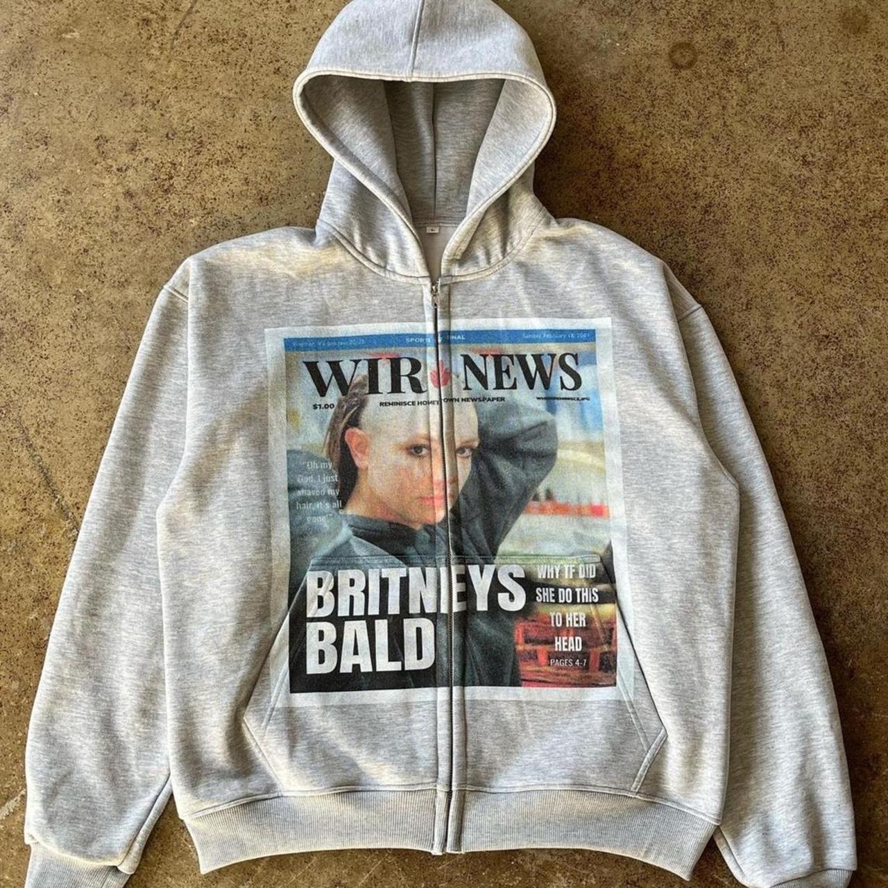 Grey y2k britney spear bald Zip Up Hoodie shipping... - Depop