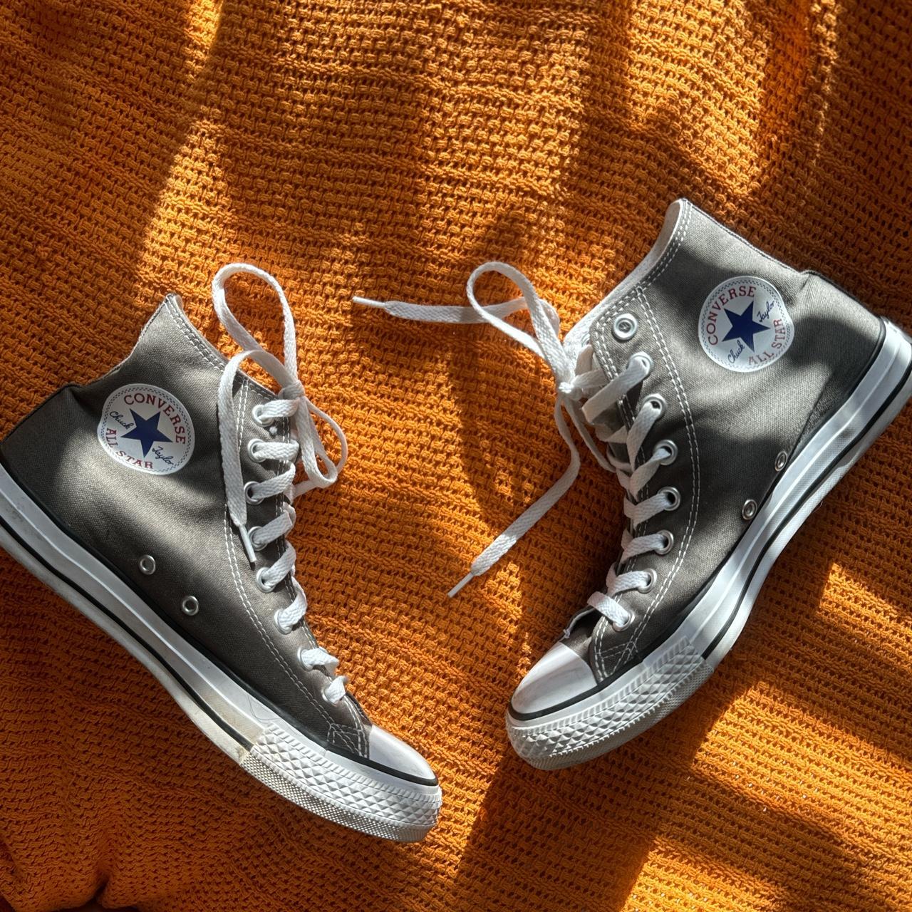 Charcoal gray converse original canvas high tops... - Depop